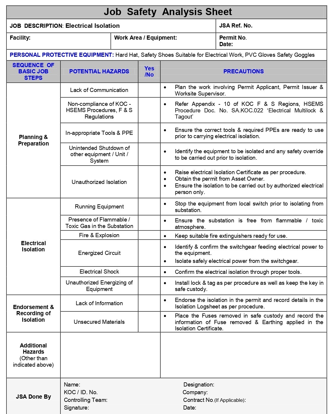 Job Safety Analysis For Excavation Example And Free 48 OFF Job Safety Analysis For Excavation Example And Free 48 OFF